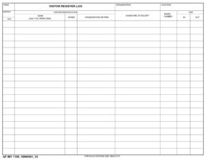 AF Form 1109 - Visitor Register Log - AF Forms