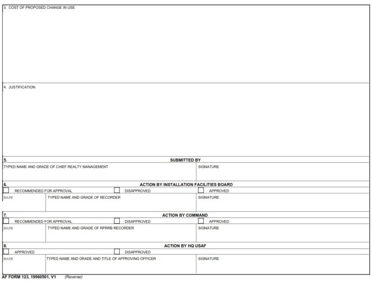 AF Form 123 – Request For Changed Use Of Real Property - AF Forms