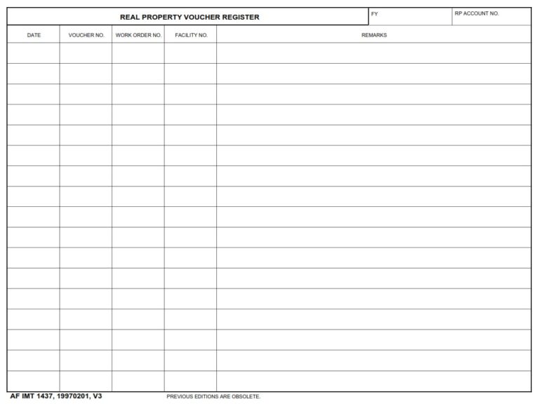 AF Form 1437 – Real Property Voucher Register - AF Forms