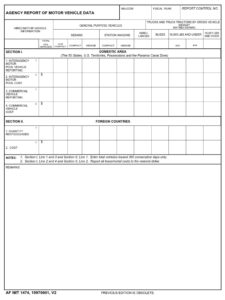 AF Form 1474 – Agency Report Of Motor Vehicle Data - AF Forms