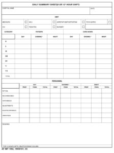 AF Form 1592 - Daily Summary Sheet (8 Or 12 Hour Shift) - AF Forms