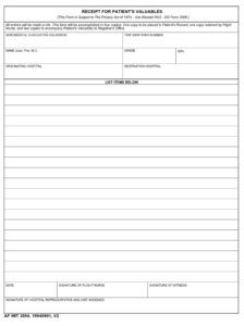 AF Form 3854 - Receipt For Patient's Valuables - AF Forms