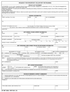 AF Form 3920 - Request For Reservist Voluntary Retraining - AF Forms