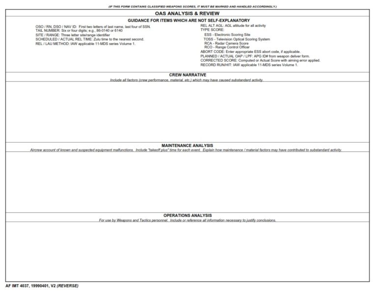 AF Form 4037 - OAS Briefing/Debriefing Analysis & Review - AF Forms