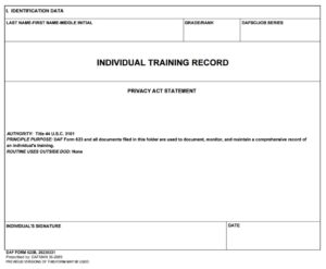 AF Form 623B – Individual Training Record Label - AF Forms