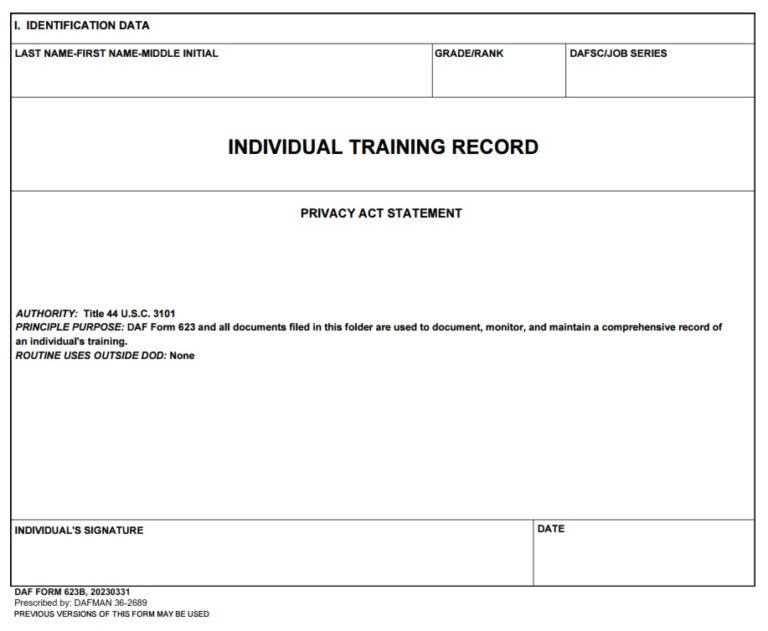 AF Form 623B – Individual Training Record Label - AF Forms