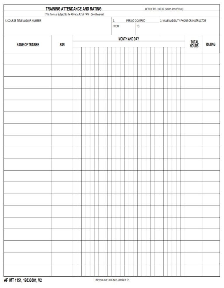 AF Form 1151 - Training Attendance And Rating - AF Forms