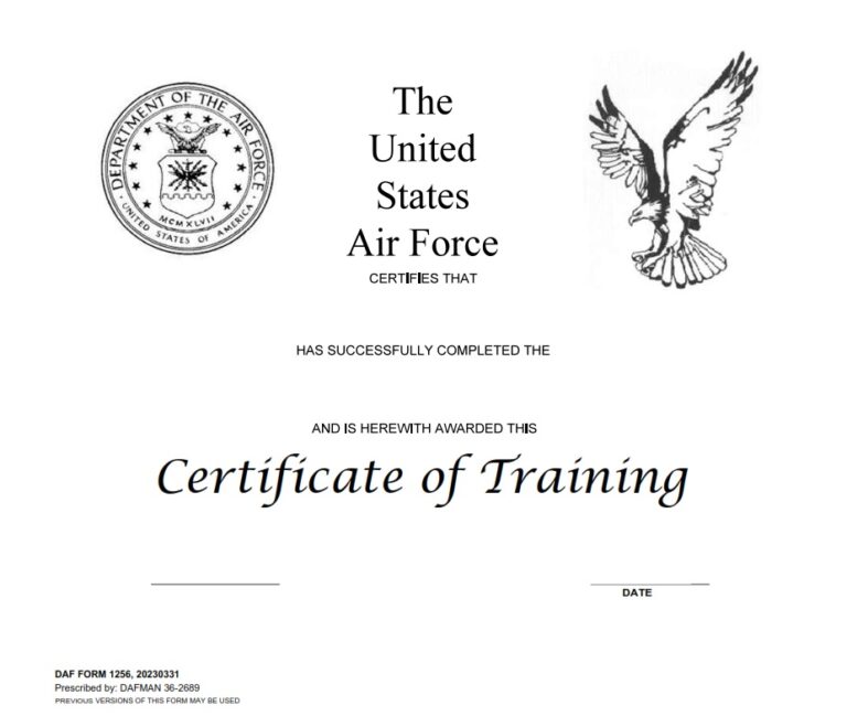 AF Form 1256 - Certificate Of Training (LRA) - AF Forms