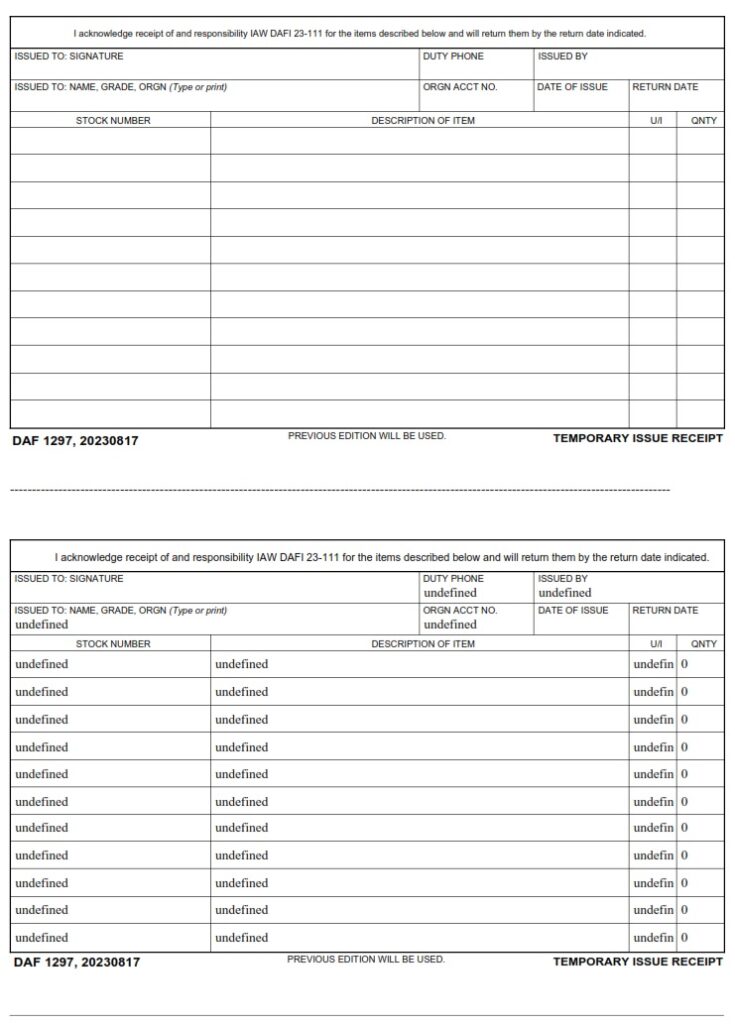 AF Form 1297 - Temporary Issue Receipt - AF Forms
