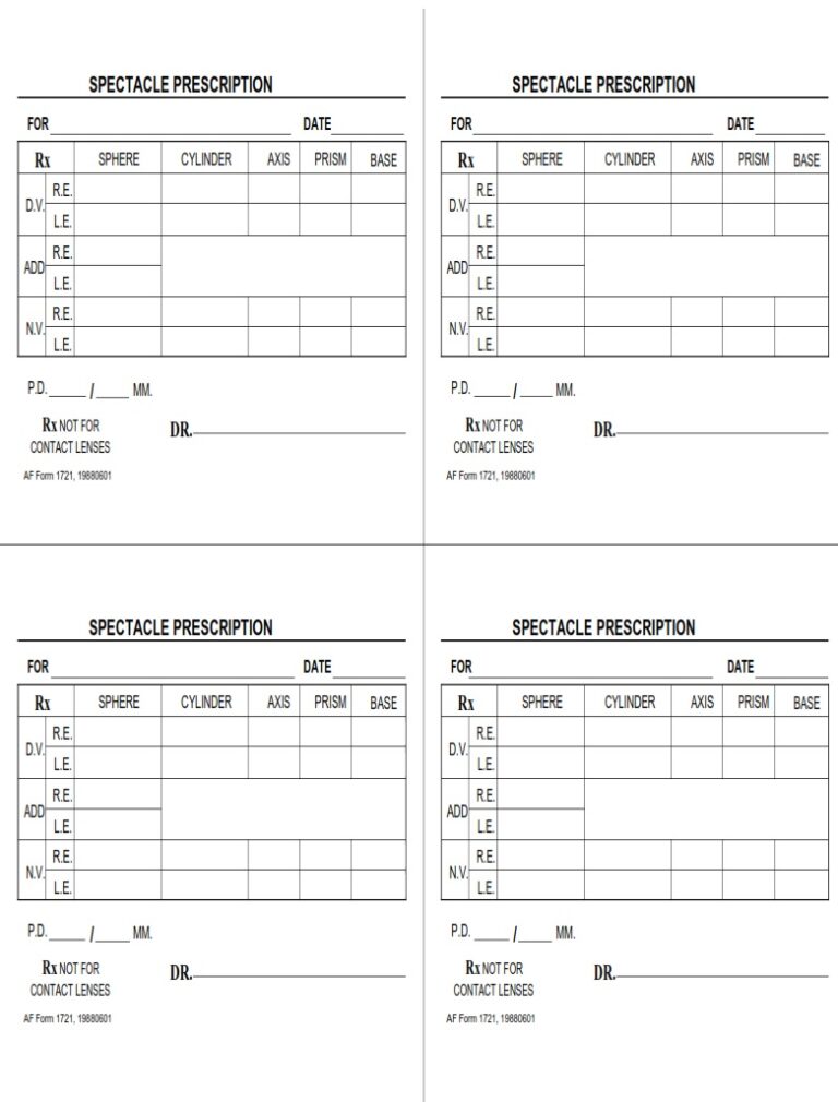AF Form 1721 - Spectacle Prescription - AF Forms