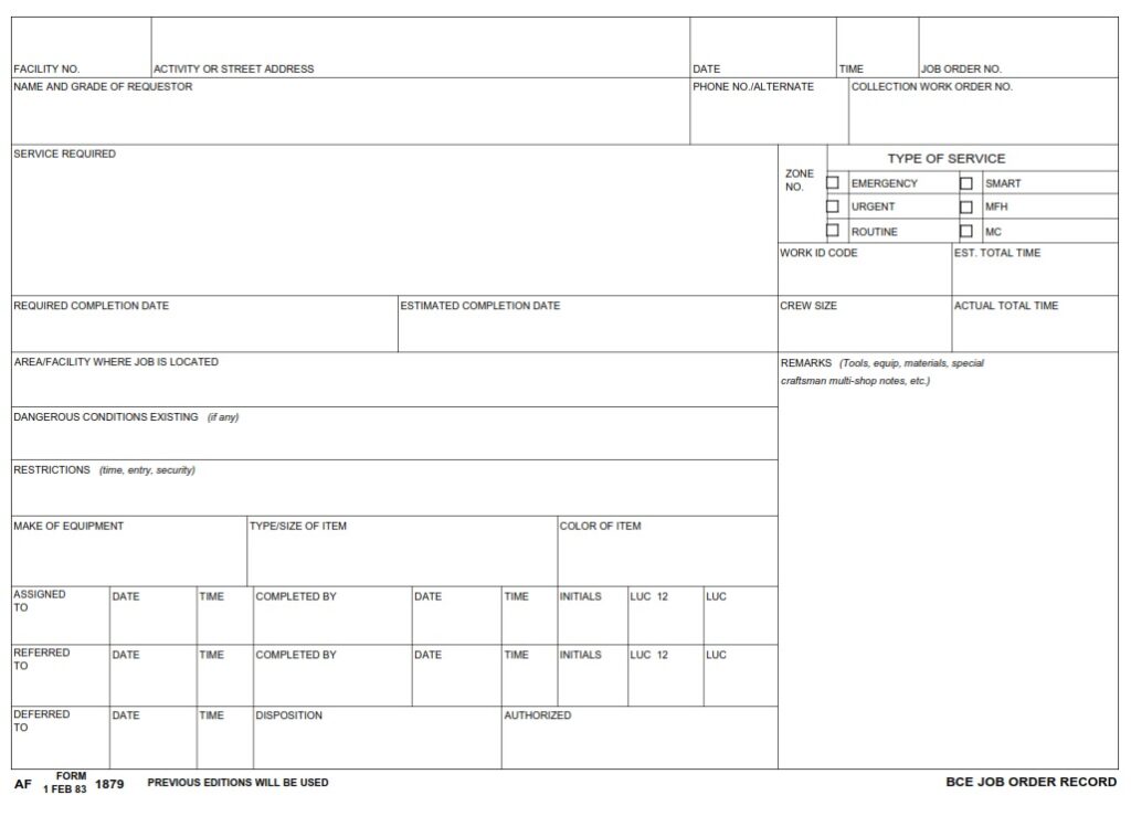 AF Form 1879 - BCE Job Order Record - AF Forms