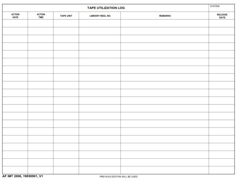 AF Form 2006 – Tape Utilization Log - AF Forms