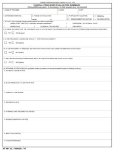 AF Form 22 - Clinical Privileges Evaluation Summary - AF Forms