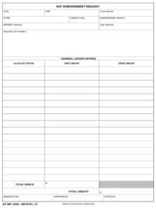 AF Form 2539 - Naf Disbursement Request - AF Forms