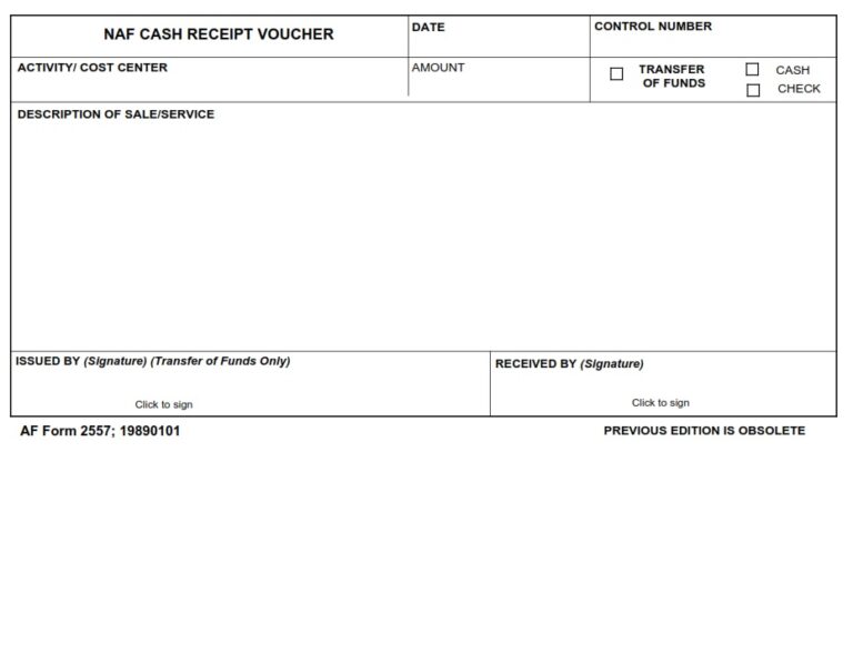 AF Form 2557 - NAF Cash Receipt Voucher - AF Forms