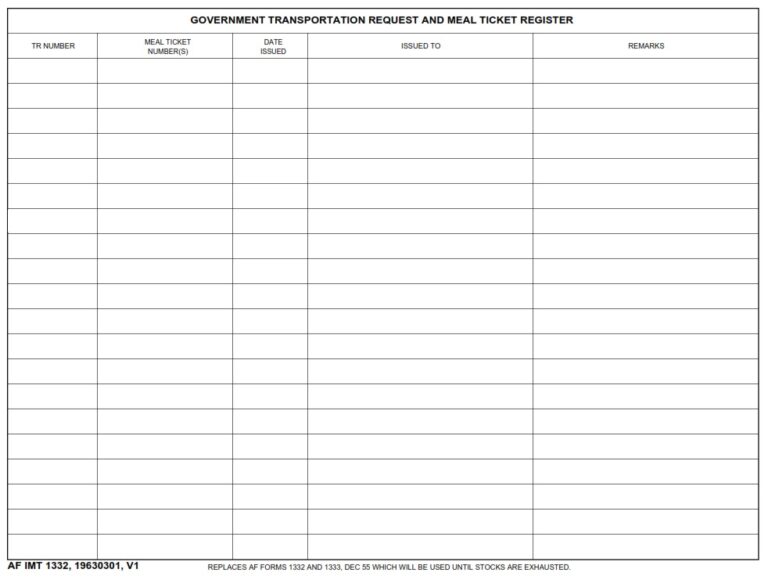AF Form 1332 - Government Transportation Request And Meal Ticket ...