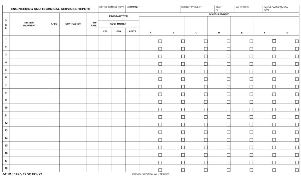 AF Form 1627 – Engineering And Technical Services Report - AF Forms