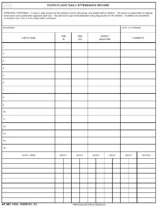 AF Form 1930 - Youth Flight Daily Attendance Record (LRA) - AF Forms