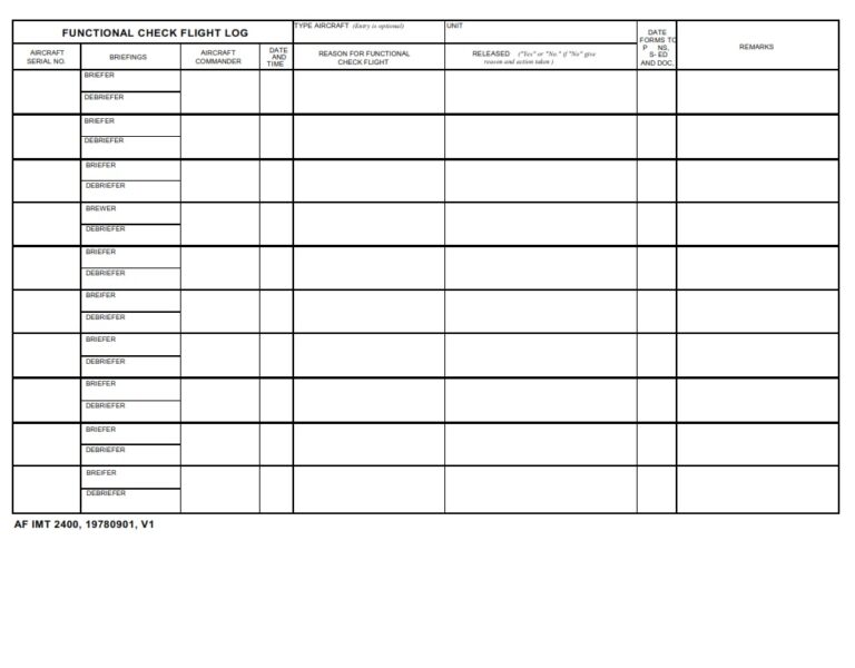 AF Form 2400 - Functional Check Flight Log - AF Forms