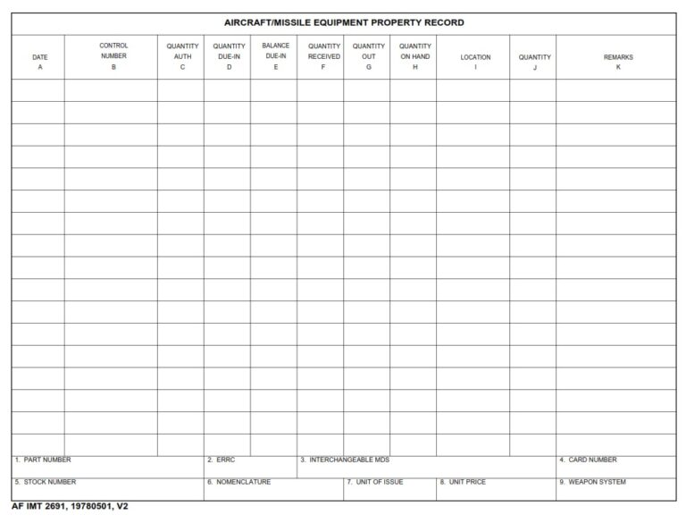 AF Form 2691 - Aircraft/Missile Equipment Property Record - AF Forms