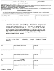AF Form 3841 - Certificate Of Release - AF Forms