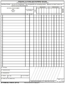 AF Form 538 - Personal Clothing And Equipment Record - AF Forms